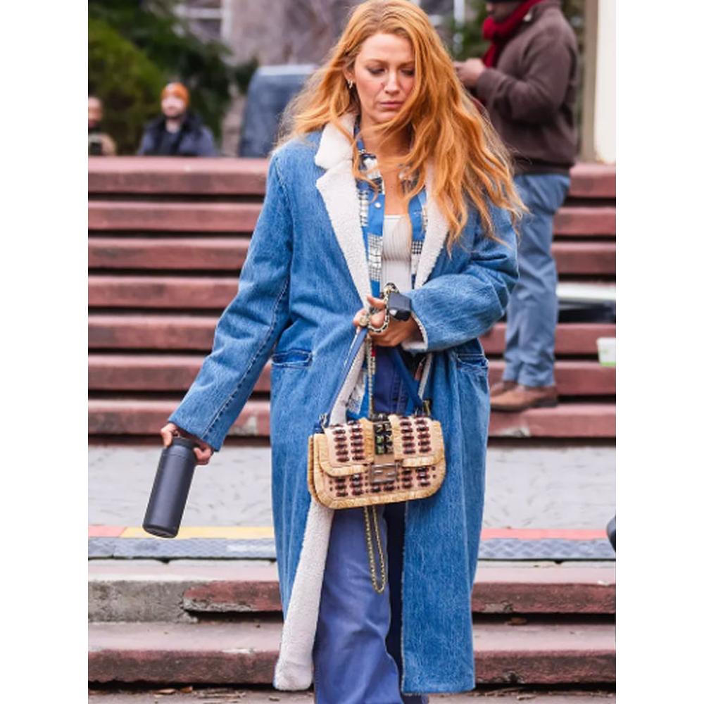 Blake Lively Blue Shearling Coat - Lily Bloom Blue Denim Coat — Cosplay ...