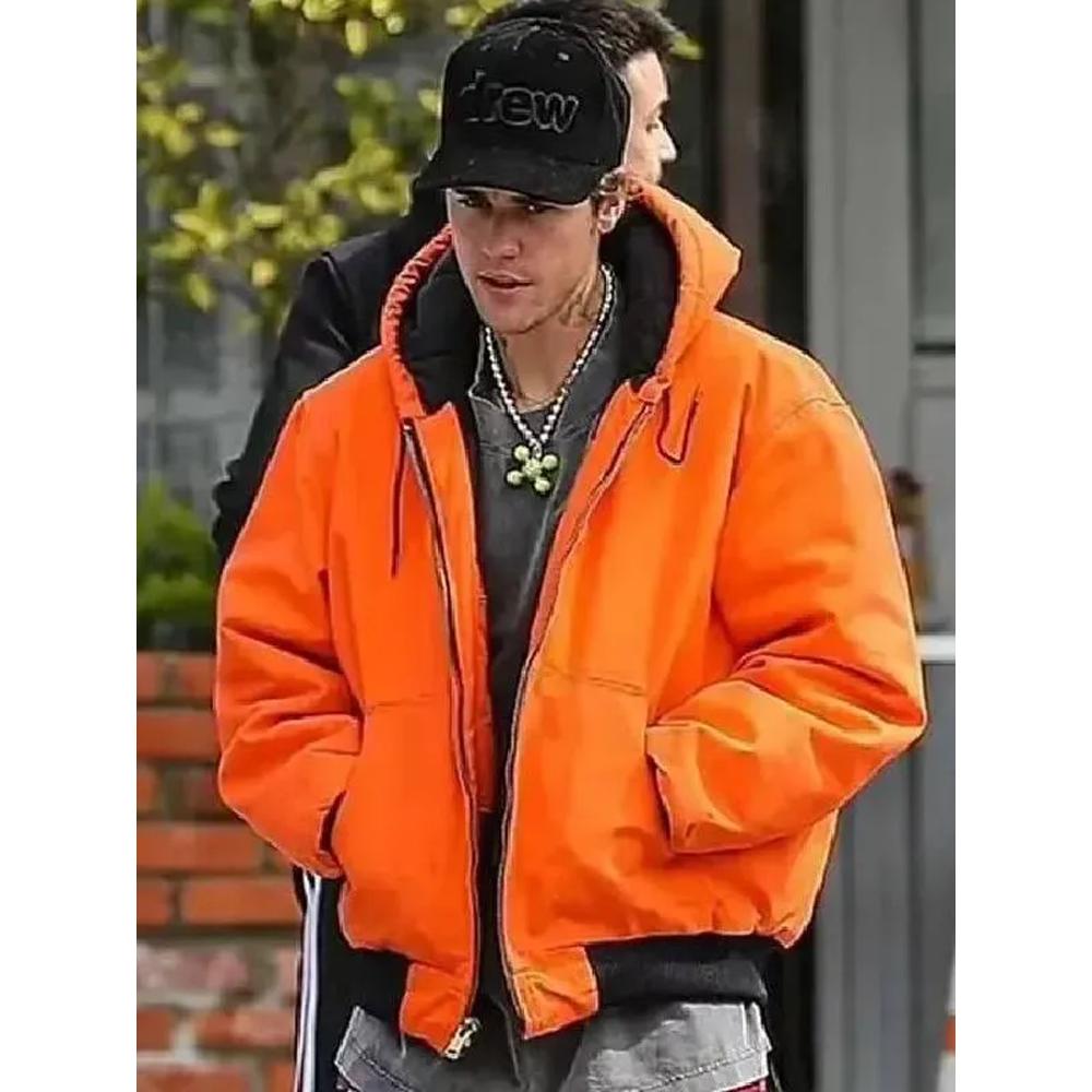 Justin Bieber Orange Hooded Jacket - Justin Bieber Orange Jacket ...