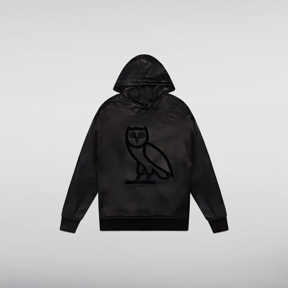 Drake OVO Black Leather Hoodie - Drake OVO Hoodie — Cosplay Street