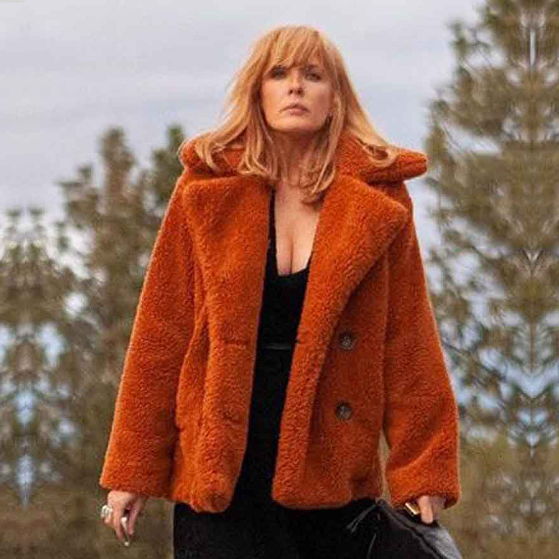 Beth Dutton Orange Coat - Kelly Reilly Shearling Fur Coat — Cosplay Street